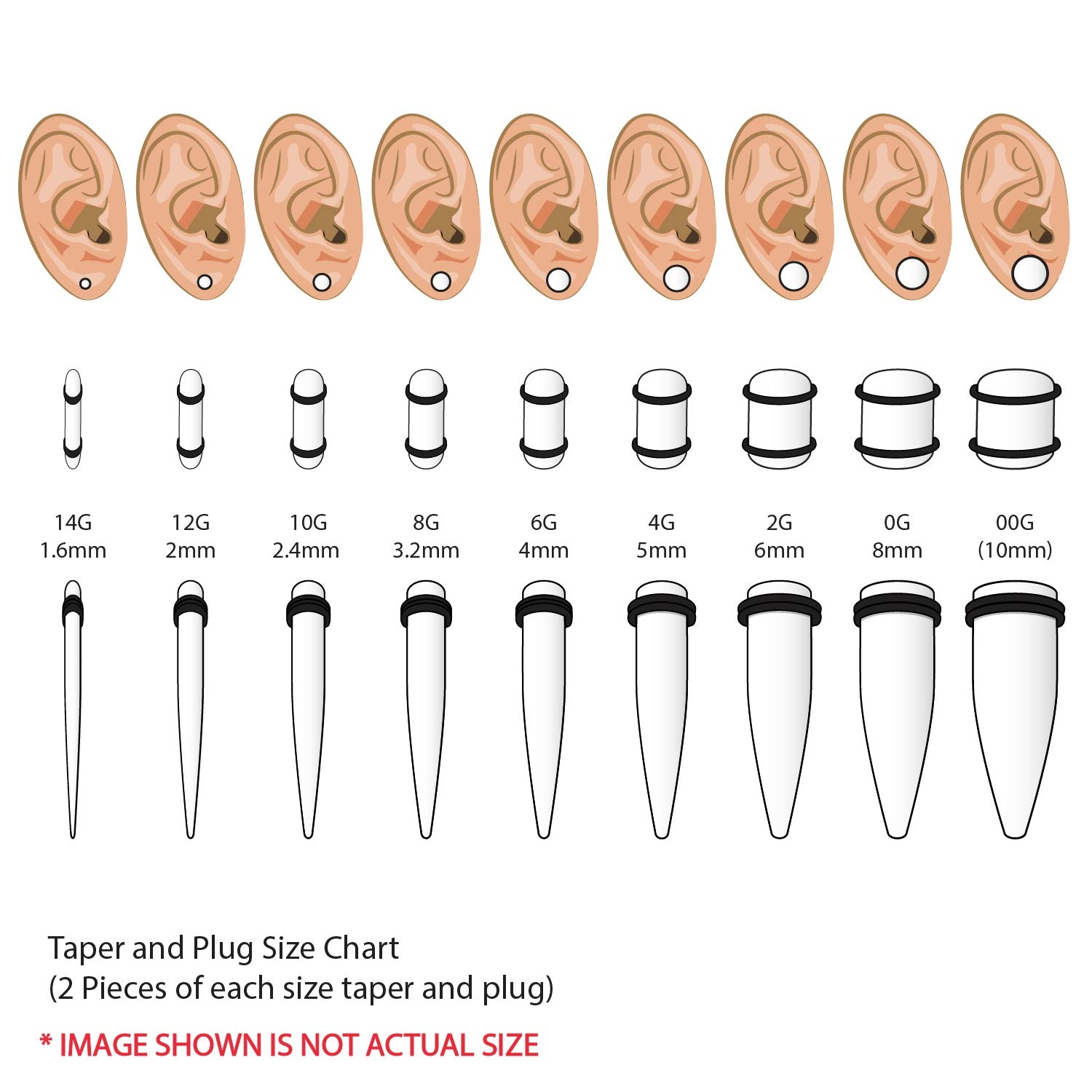 BodyJ4You 36PC Gauges Kit Aurora Acrylic Taper Plug 14G-00G Ear Stretch O-Rings Body Piercing