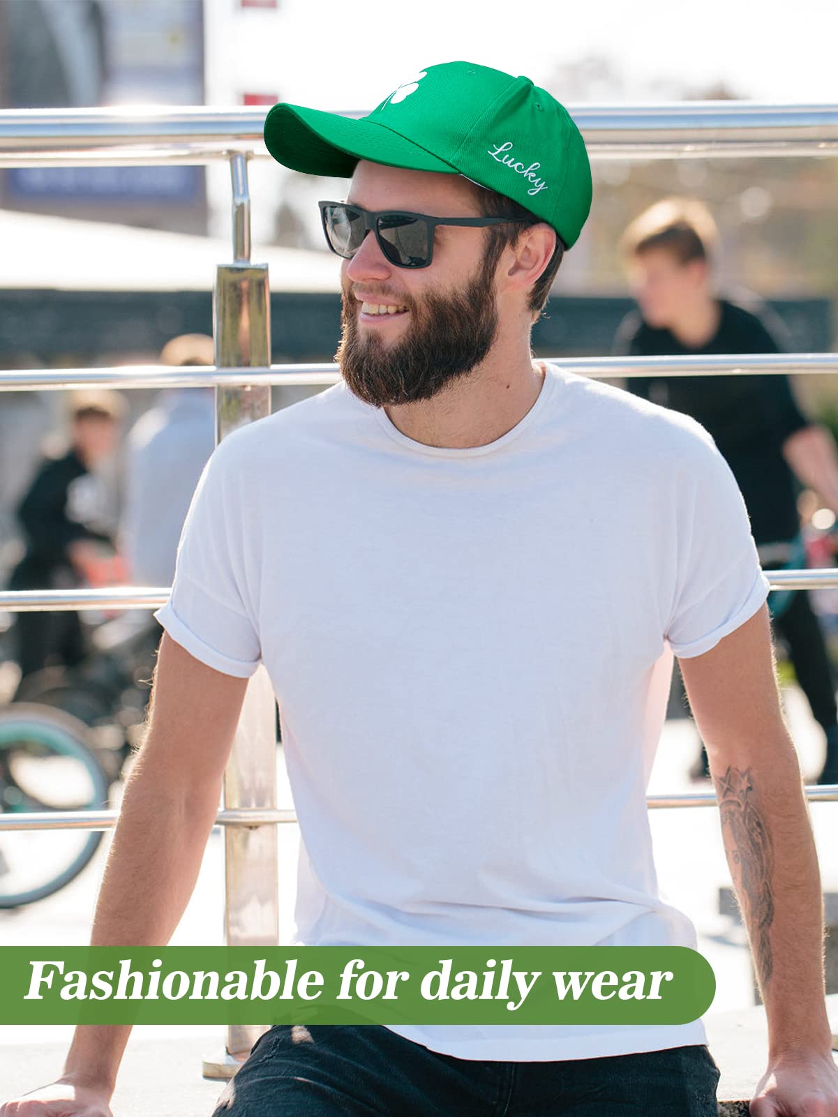 Biggun St. Patrick's Day Hat - Adjustable Cotton Lucky Baseball Cap with Embroidery White Shamrock, Green Caps Accessories for Men Women Adults Children