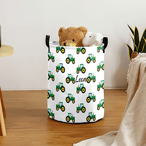 Personalized Farm Tractor Laundry Basket with Name Waterproof Foldable Storage Bin for Bathroom Home Office Cloth Toy