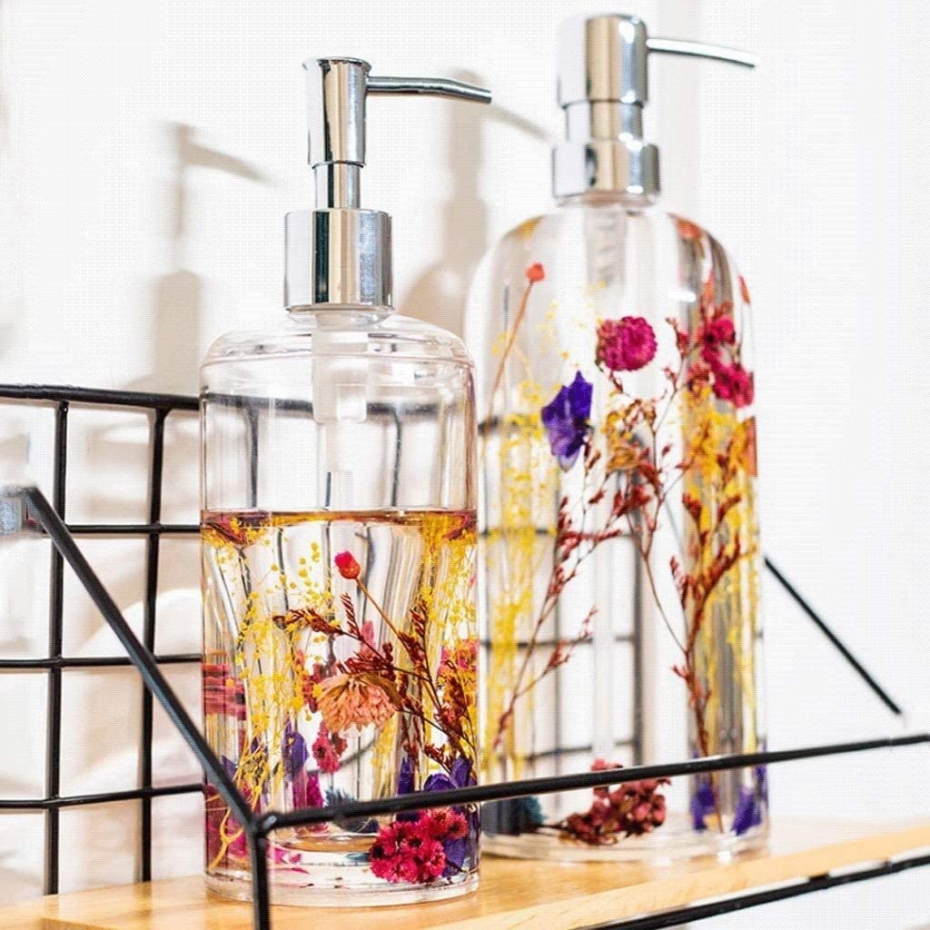 Bottles Acrylic Soap Dispenser Lotion Dispenser with Natural Peacock Flowers Clear PumpBottle for Bathroom Counter Holder (Color : Large Soap Dispenser)