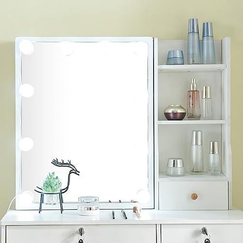 Makeup Vanity Set with Mirror & Lights, 5 Storage Drawer & Stool, 3 Lighting Modes Adjustable Brightness, Bedroom Dressing Table for Women Girls, White (Modern Vanity W-4)