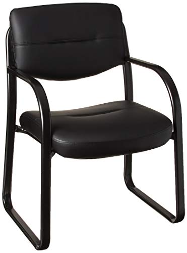 Boss Office Products Leather Sled Base Side Guest Chair, Black