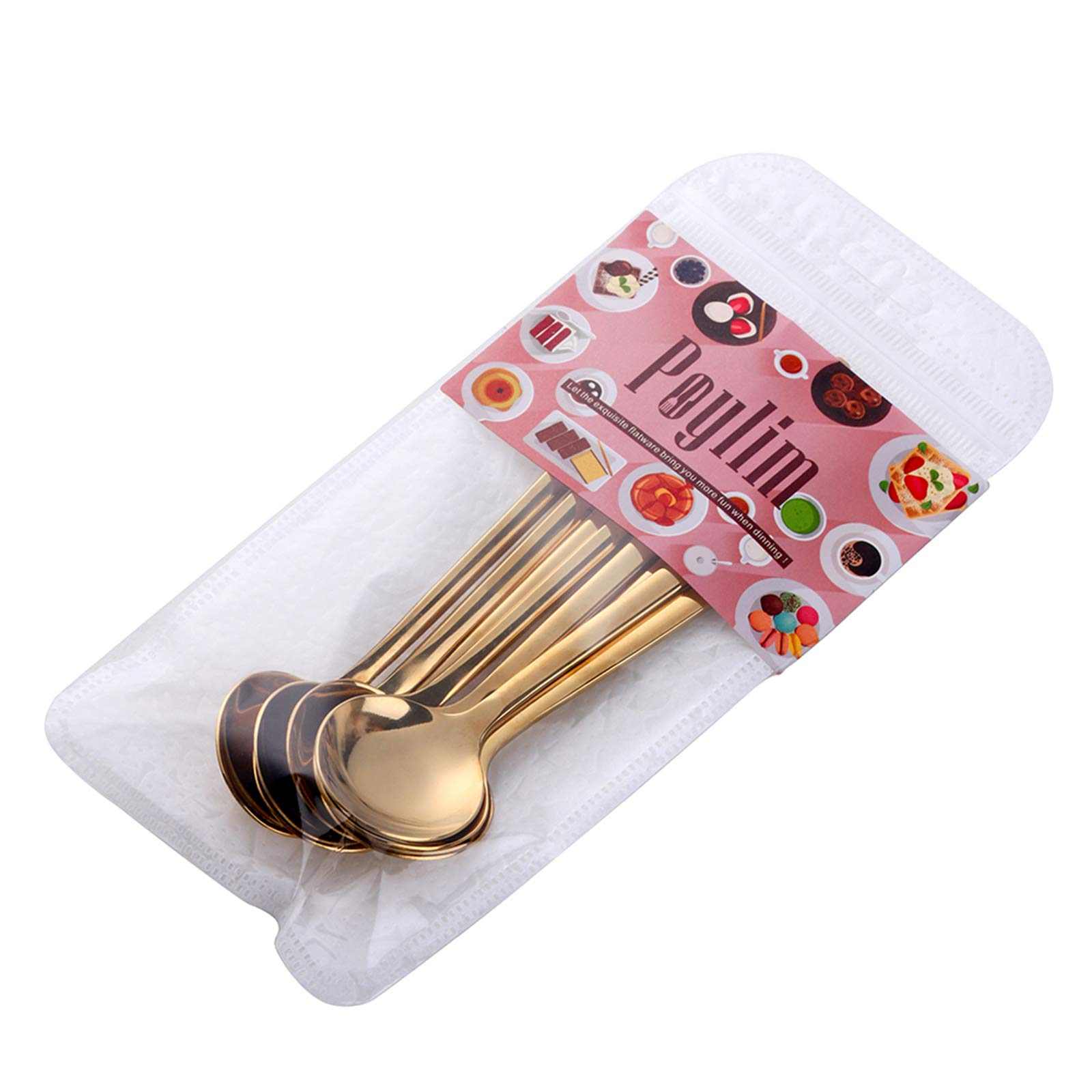 Espresso Spoons Set of 8, Poylim Cute Small Coffee Spoons, 18/10 Stainless Steel Gold Demitasse Spoons for Tea, Dessert, Appetizer, 5.1-inch