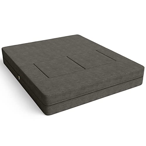 Jaxx Zipline Convertible Sleeper Loveseat & Ottomans, Textured Microvelvet - Charcoal