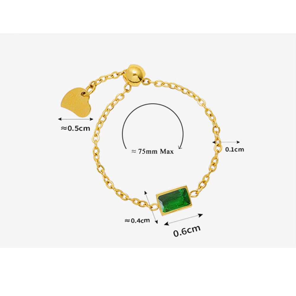 Chain Ring for Fingers 18k Gold Plated Titanium Steel Dainty Simple Delicate Thin Stack Adjustable Ring with Zircon, 2 Pack (Black & Green, Adjustable)