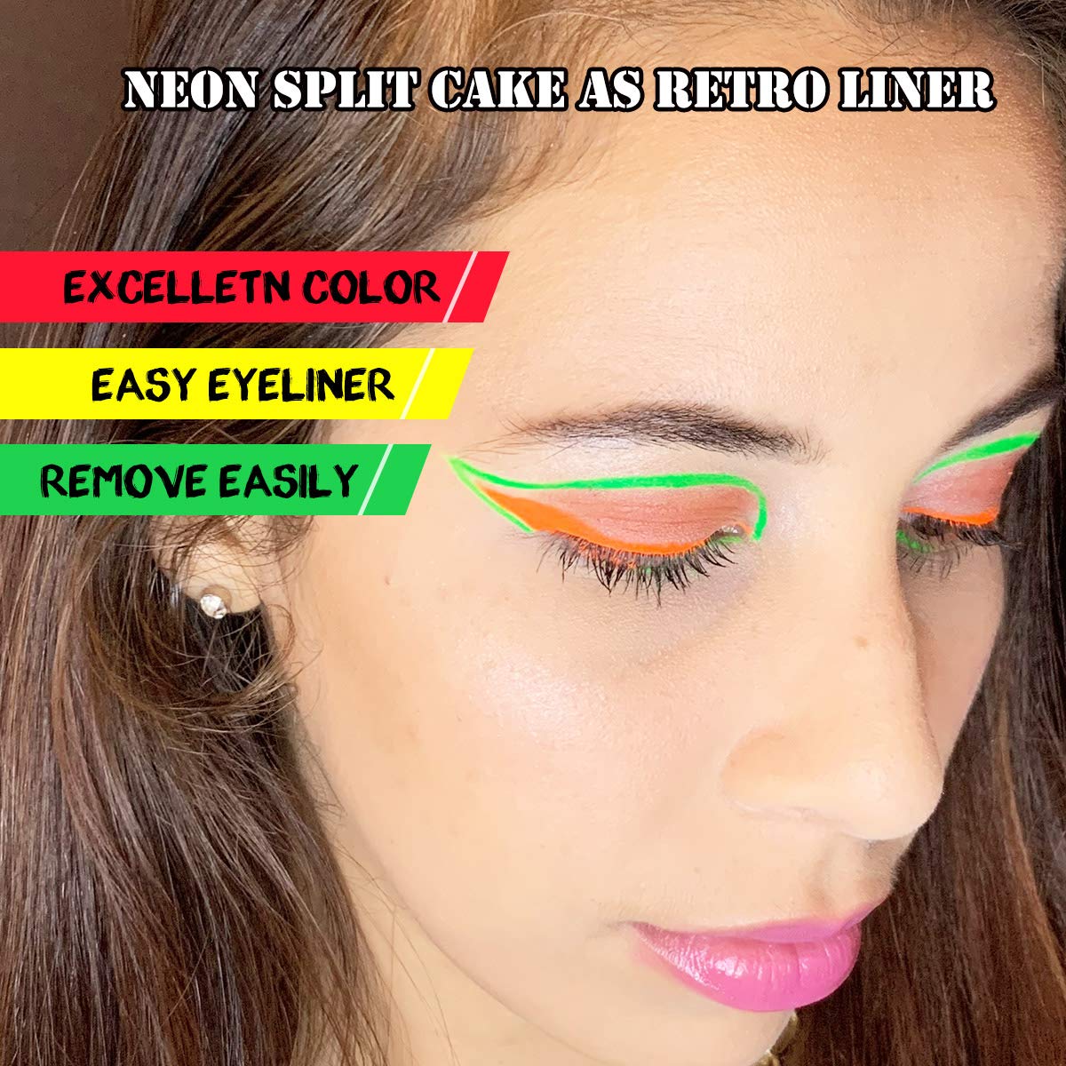 Bowitzki 50g Water Activated Eyeliner Retro Graphic Hydra Eye Liner Makeup UV Glow Fluorescent Cake Aqua Color Split Cakes Neon Rainbow Face Paints Body Painting for Halloween Christmas (Sun & Sea)