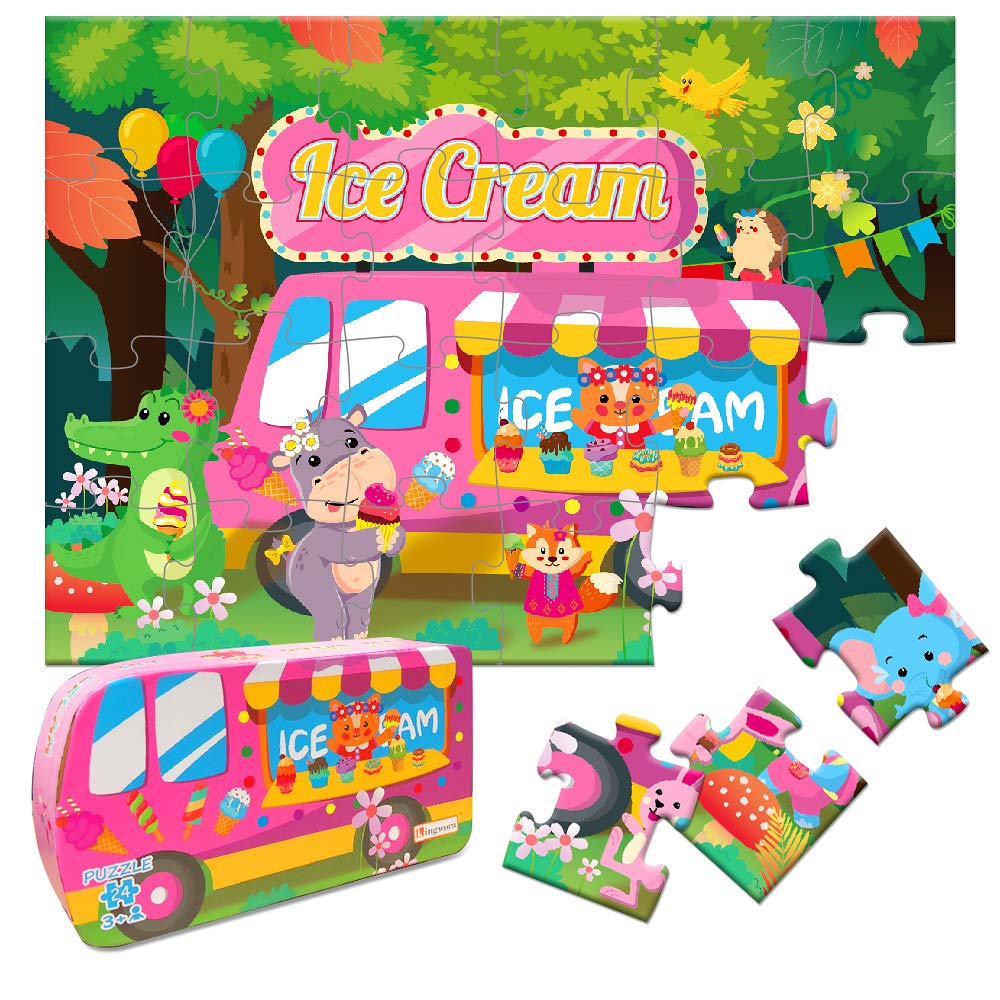 Puzzles for Kids Ages 3-5 24 Pieces Large Ice Cream Truck Kids Jigsaw Puzzles, Professional Preschool Toy Puzzles for Toddlers Boys and Girls –16''x12'' with Storage Box