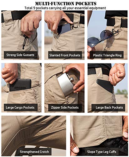 CARWORNIC Men's Outdoor Tactical Pants Rip-Stop Lightweight Stretch Military Cargo Work Hiking Pants Army Green