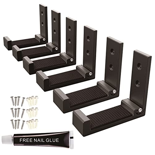 MeetRade Wall Hooks for Hanging Folding Coat Hooks 6 Pack Heavy Duty Wall Mounted Hook Hangers for Key Coat Towel Hat Bag Backpack Headphone in Door Bathroom Closet with Adhesive and Screws (Black)