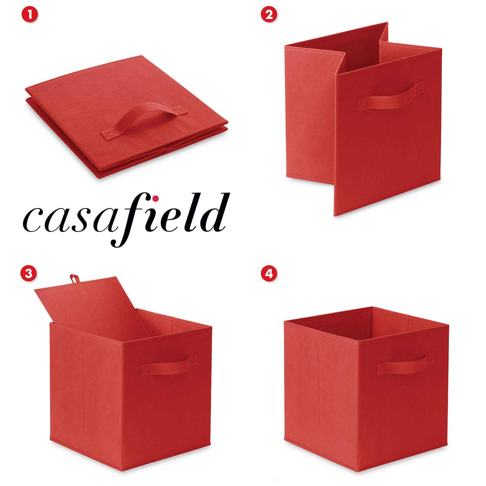 Casafield Set of 6 Collapsible Fabric Cube Storage Bins, Red - 11" Foldable Cloth Baskets for Shelves, Cubby Organizers & More