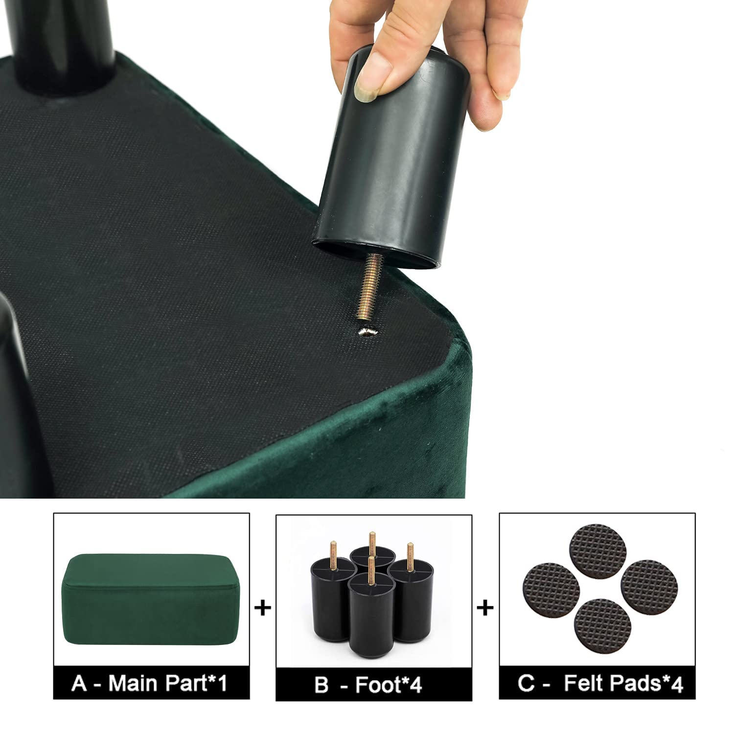 Joveco Small Footstool Ottoman Fabric Footrest Modern Rectangular Footstools for Living Room Bedroom (Green)