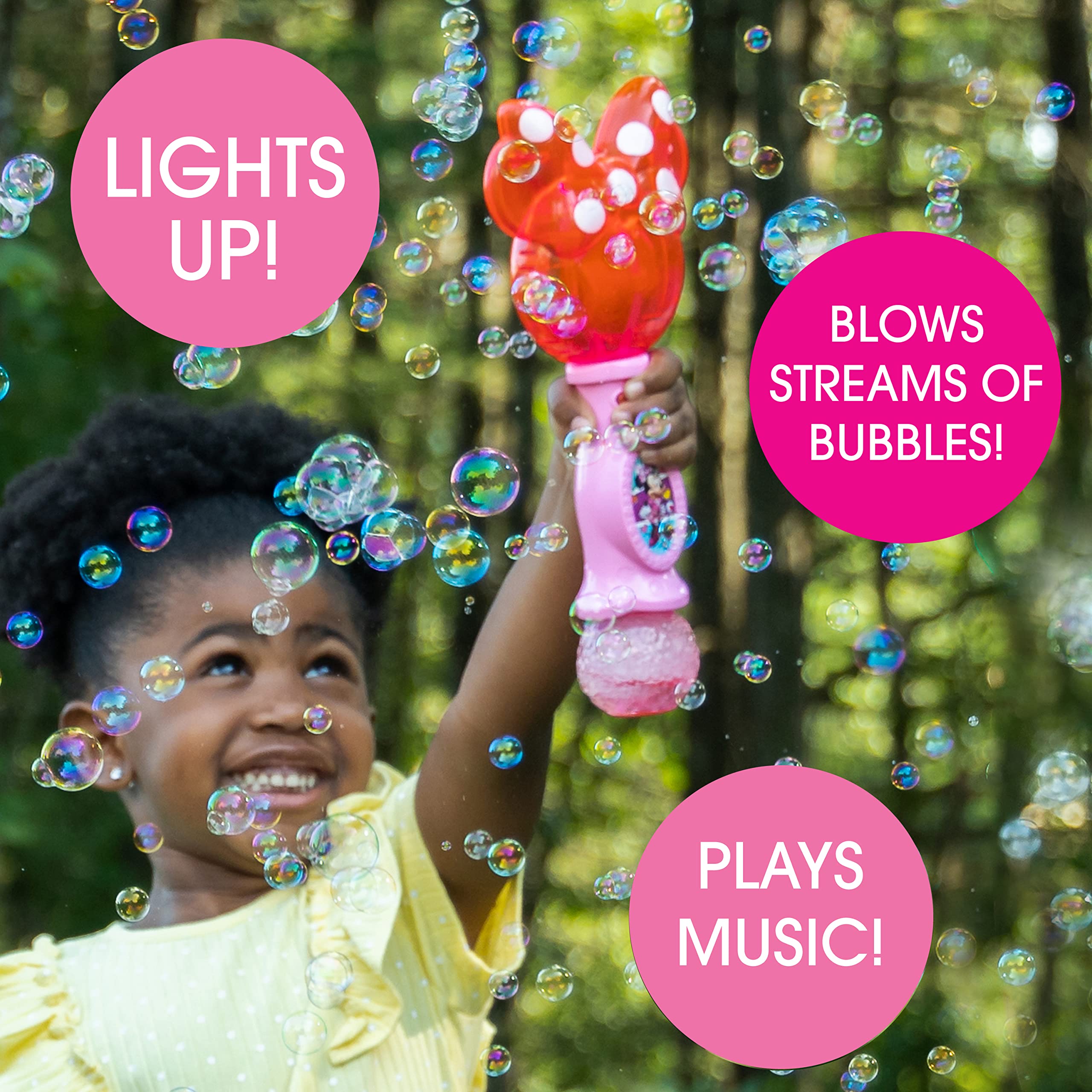 Little Kids Disney Minnie Mouse Light and Sound Musical Bubble Wand, Includes Bubble Solution, Plastic, Multi (2051)