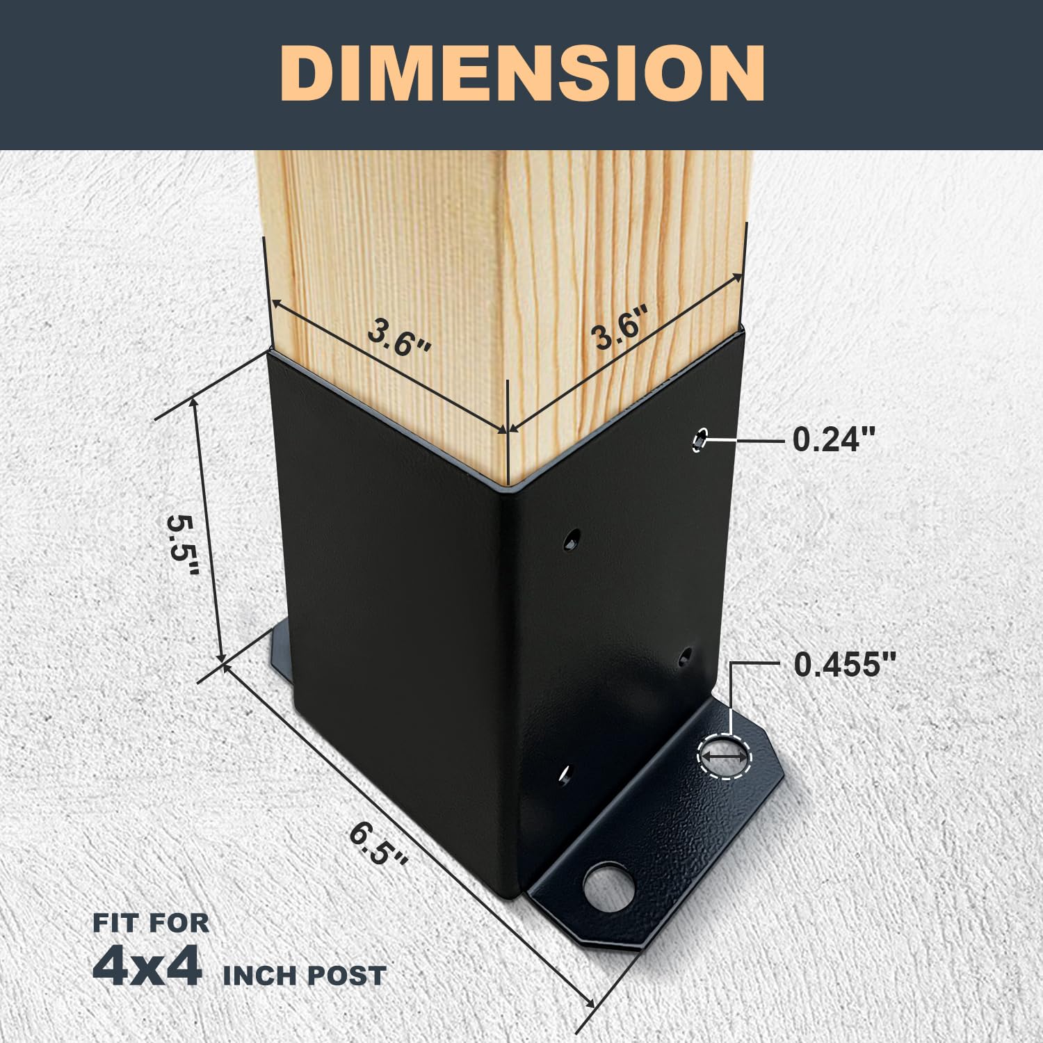 Belinova 4 x 4 Post Base Deck Post Bracket Pergola Brackets Heavy Duty Metal Fence Deck Post Anchor for Wood Fence Black Powder Coated for Concrete Support Base Plate 4 PCS (Inner Size 3.6 x 3.6 inch)