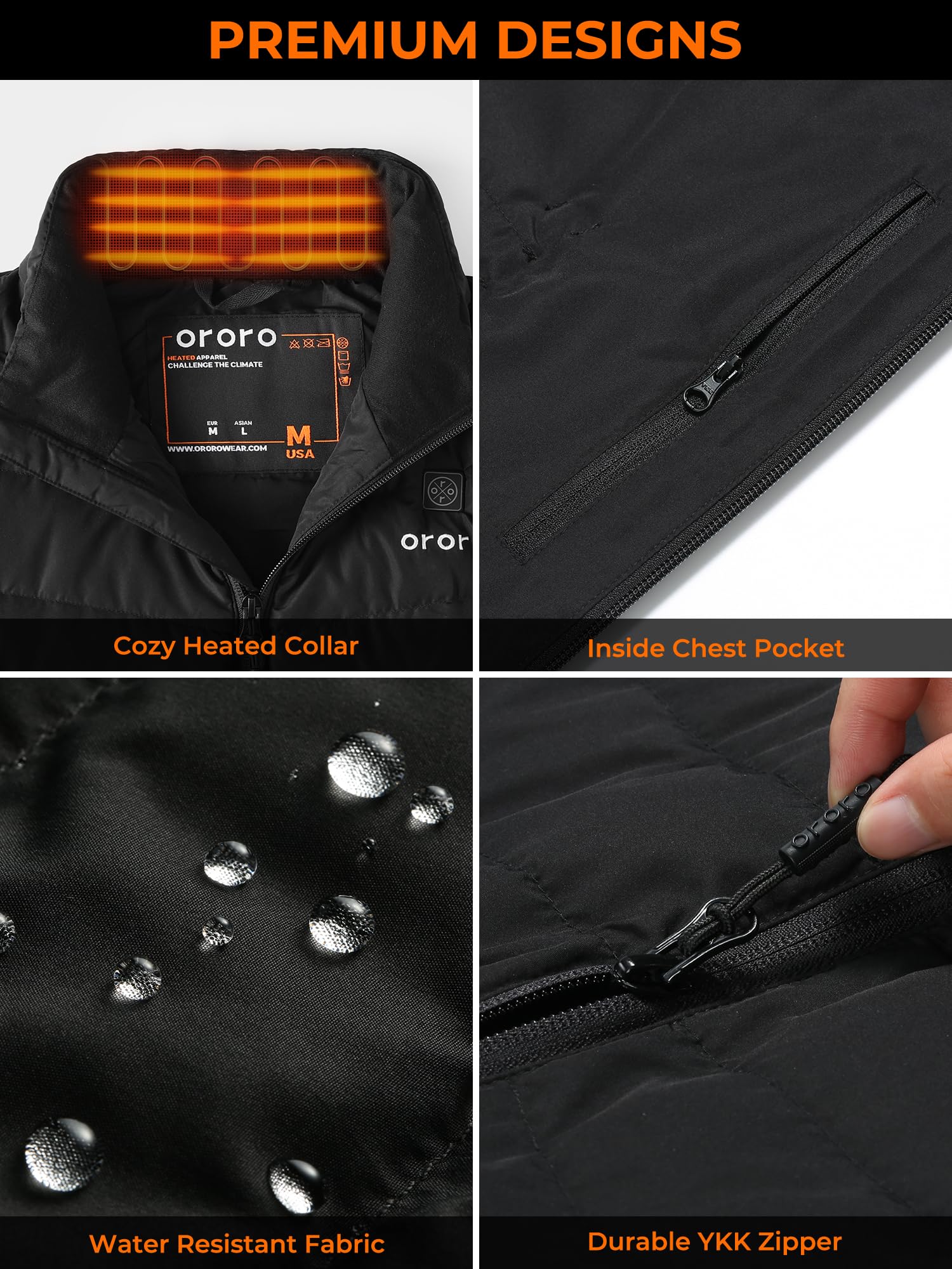 ORORO Men's Heated Down Vest with Battery, Lightweight Heated Vest with 800 Fill Down (Charger Not Included)(Black, XL)