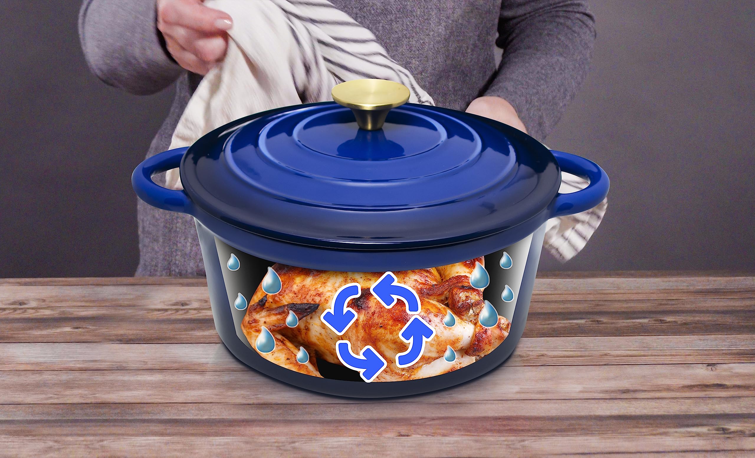 Enameled Cast Iron Dutch Oven - 5qt Dutch Oven Pot with Lid and Steel Knob - Cast Iron Cookware with Loop Handles for Gas, Electric & Ceramic Stoves - Blue Enamel Dutch Oven for Cooking & Baking