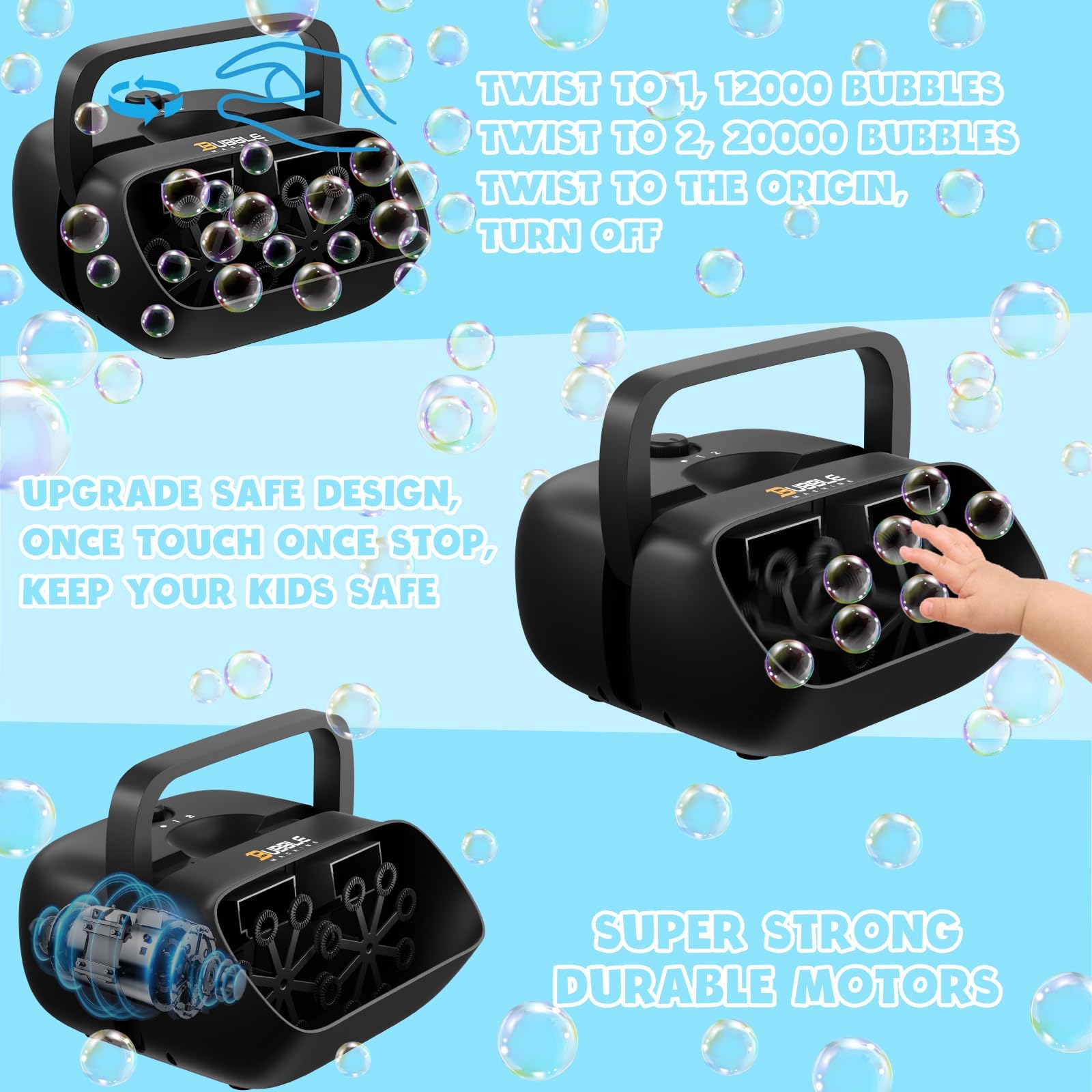 Bubble Machine, for Kids Age 3+ Gifts | 18000+ Big Bubbles Per Minute, with 2 Speed, Plug-in or Battery Powered