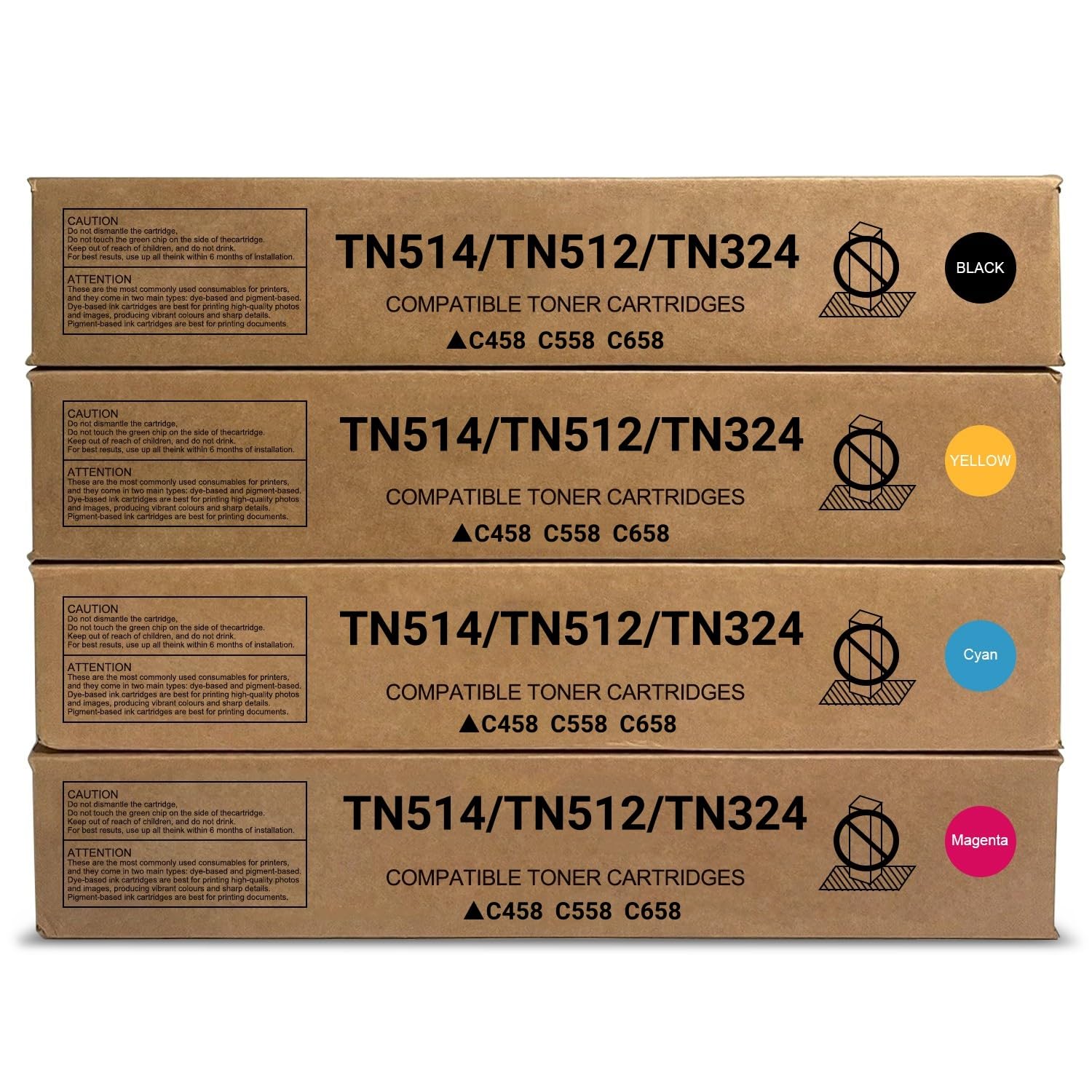 BUTICOLOR TN514 TN512 TN324 Remanufactured Toner Cartridge Replacement for Konica Minolta Bizhub C458 C558 C658 Printer(4-Pack)