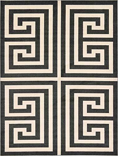 Unique Loom Athens Collection Classic Geometric Modern Border Design Area Rug, 9 ft x 12 ft, Black/Beige