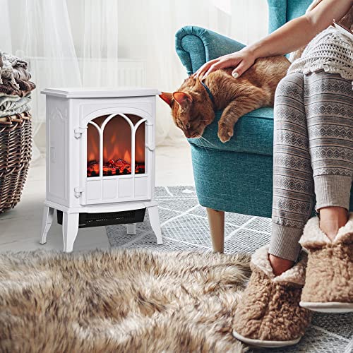HOMCOM 22" Electric Fireplace Stove, Freestanding Fireplace Heater with Realistic LED Flame, Adjustable Temperature, Overheat Protection, 750W/1500W, White