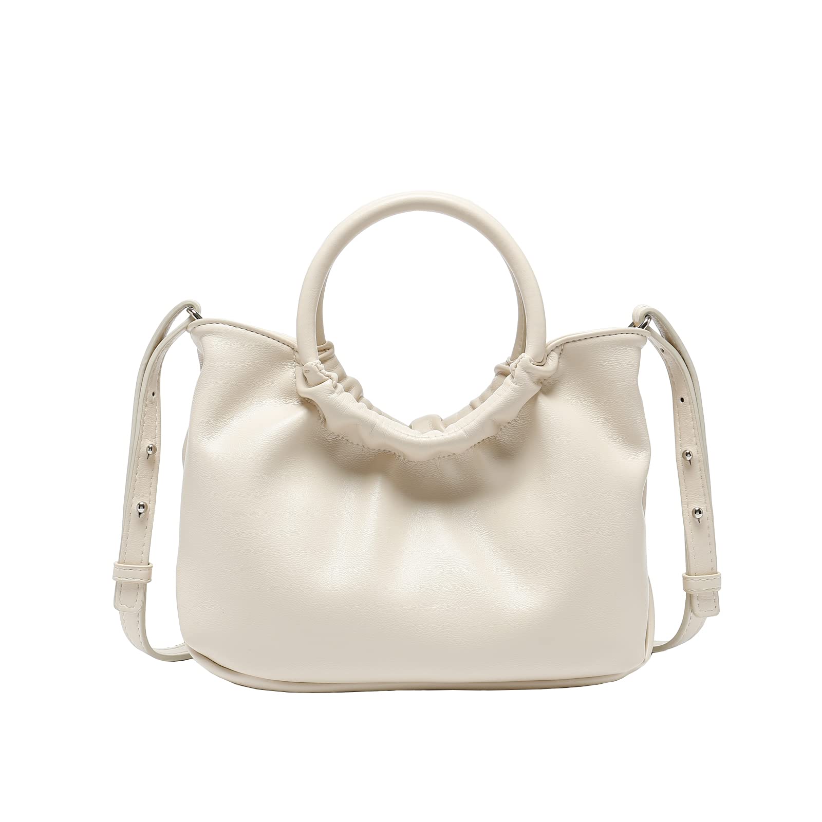 NVKIC Small Crossbody Bags for Women Soft PU Leather Cute Totes Trendy Retro Removable Strap Shoulder Handbag Mini Bucket Purse Beige Color