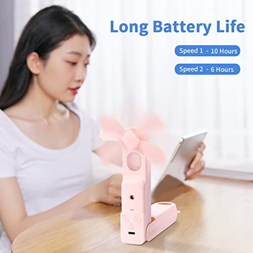 MEIZHOUHU Handheld Misting Fan Folding Pocket Fan Rechargeable Desk Fan Personal Cooling Fan with Flashlight for Home, Travel, Camping (Pink)
