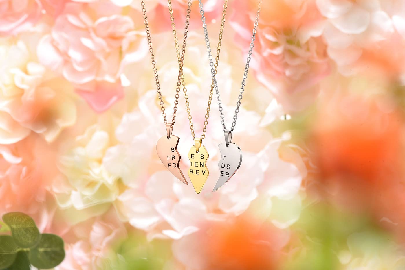 BOPREINA 3pcs Personalized Best Friends Forever BFF Necklace Stainless Steel Engraved Puzzle Heart Friendship Pendant Custom Name Matching Heart Necklaces Gift Set