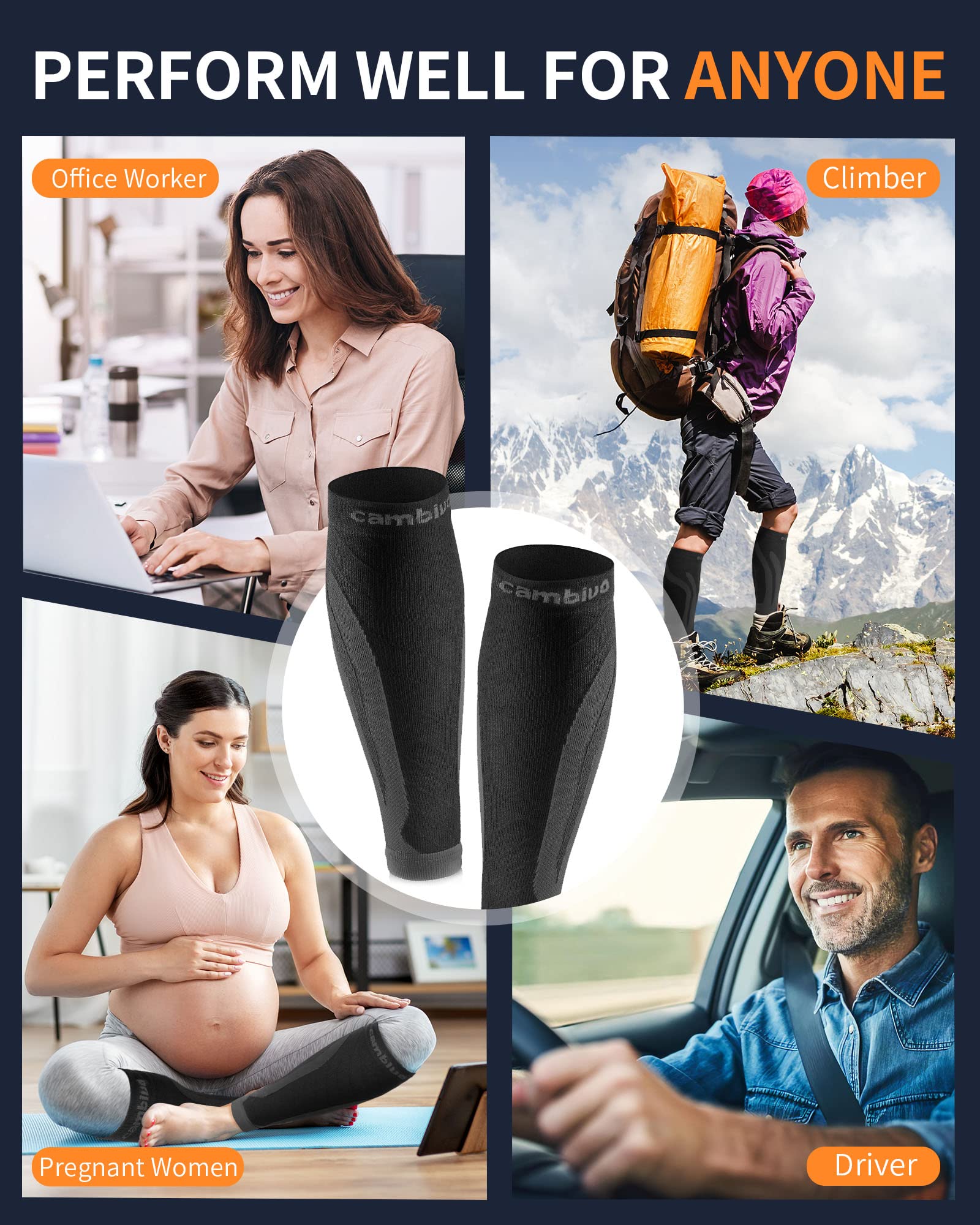 Cambivo 3 Pairs Calf Compression Sleeve for Women and Men,Leg Brace for Running, Cycling, Shin Splint Support for Working out(Black, Large-X-Large)
