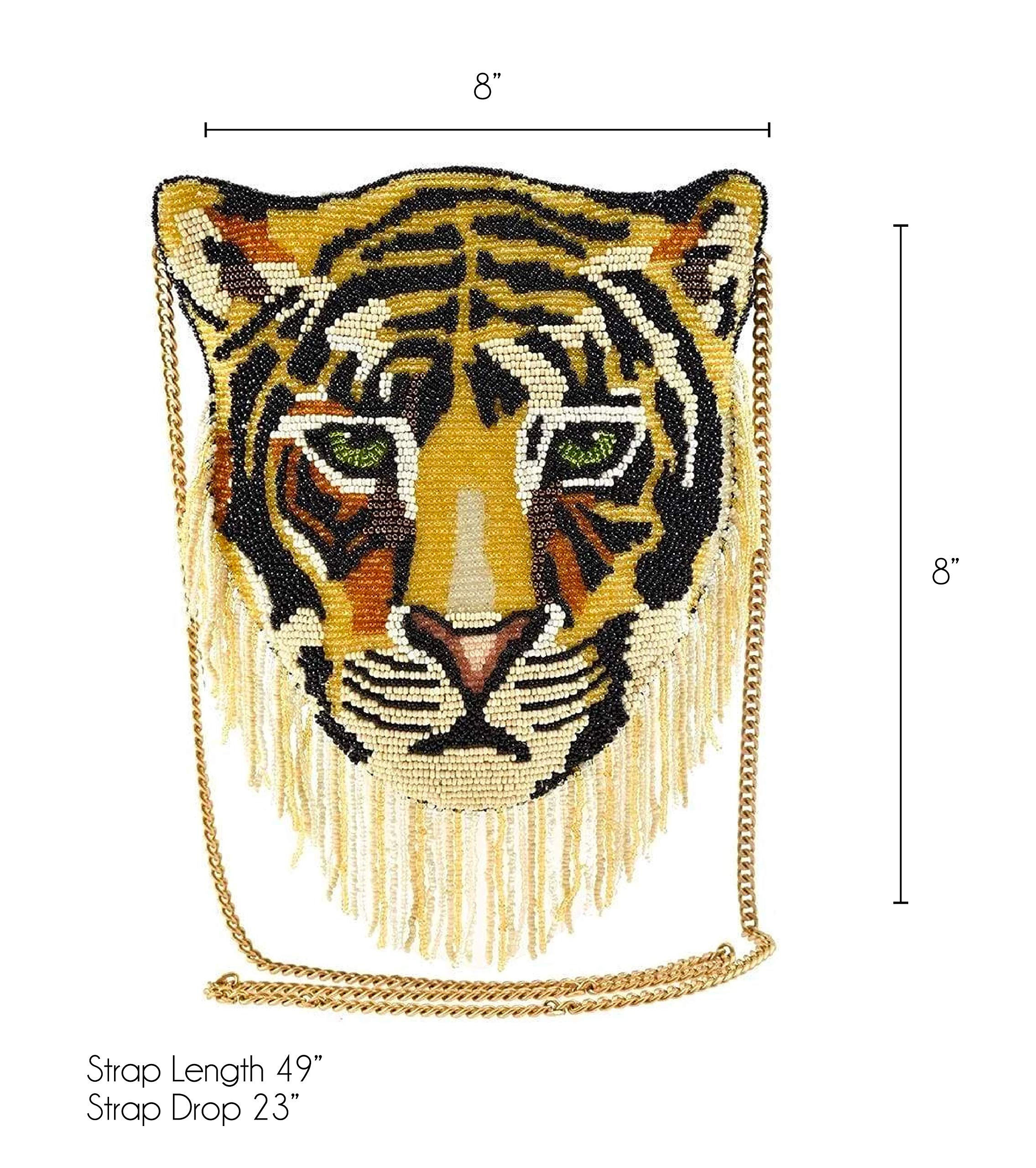 Mary Frances Accessories – Crossbody Handbag – Rajah Tiger Beaded Purse for Women – 8 in. x 0.5 in. x 8 in
