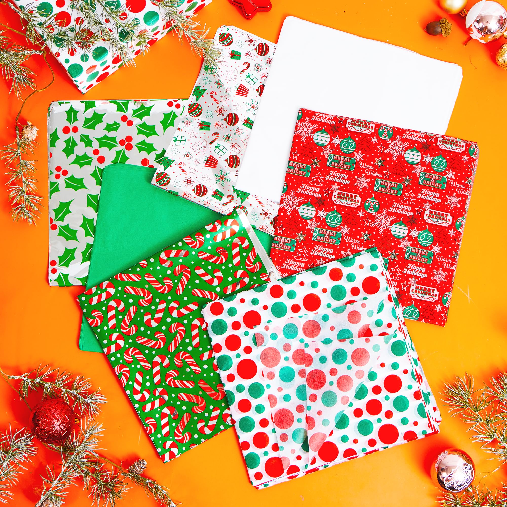JOYIN 150 Sheets Tissue Paper Assortement Classic Christmas Design, present Wrap Paper, Accessory for Gift Boxes, Gift Wrapping Bags and Wine Bottles