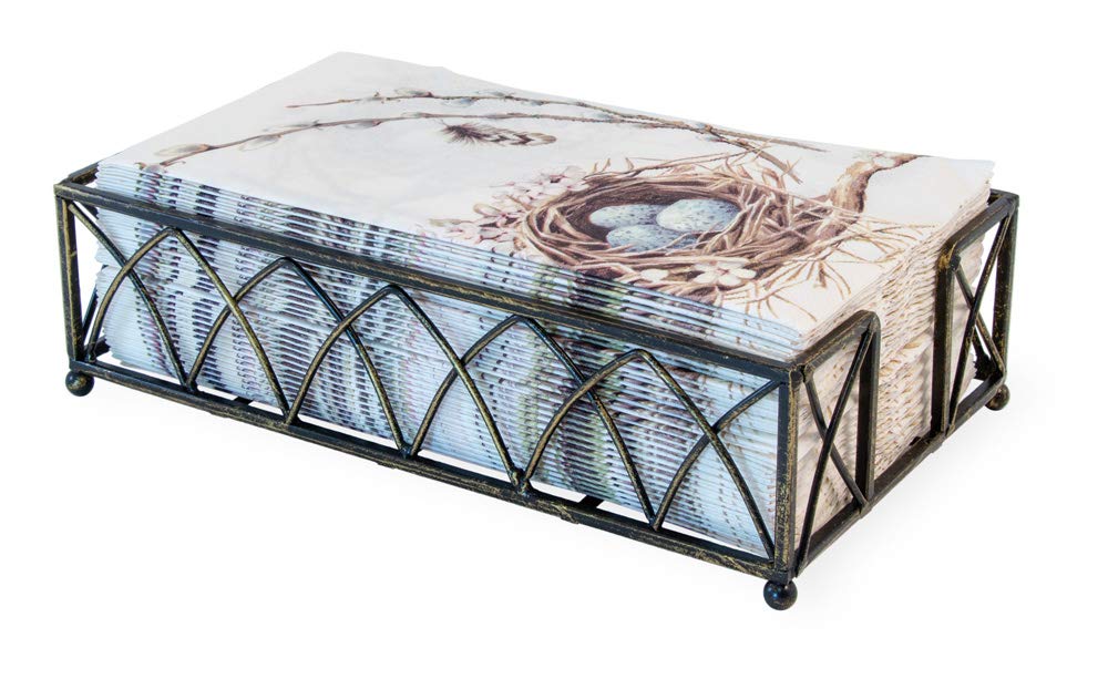Boston International Arch Design Guest Towel Napkin Holder Caddy, 9 x 5.25-Inches, Antique Brass