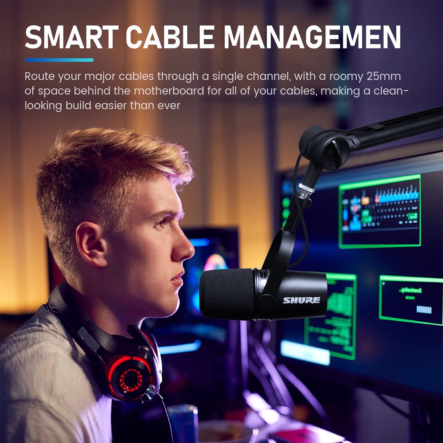 Boom Arm Microphone Stand, THRONMAX S3 Adjustable 360° Rotatable Microphone Arm, Mic Arm Desk, Built-in Cable Management For Recording, Gaming, Podcasting