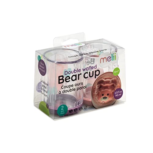 melii Double-Walled Bear Drinking Cup for Toddlers, Kids and Children (Pink + Purple - 2 Pack)