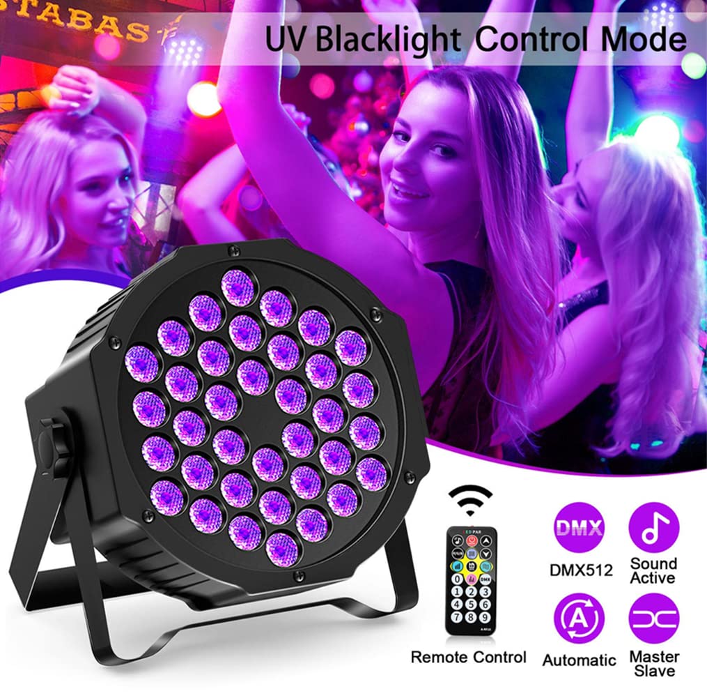 Black Lights U`King 72W UV LED Blacklight Uplights Par Lights Stage Lights by DMX and Remote Control for Disco Stage Lighting Wedding Birthday Party (4 Packs)
