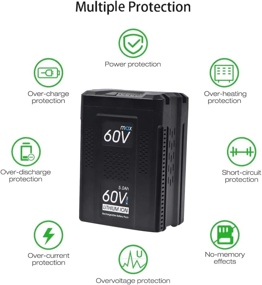 JIALIPOK 60V 5.0Ah Replacement for Greenworks Pro 60V Battery Max Lithium Ion LB60A00 LB60A01 LB60A02 LB60A03(Not for Kobalt&Powerworks)