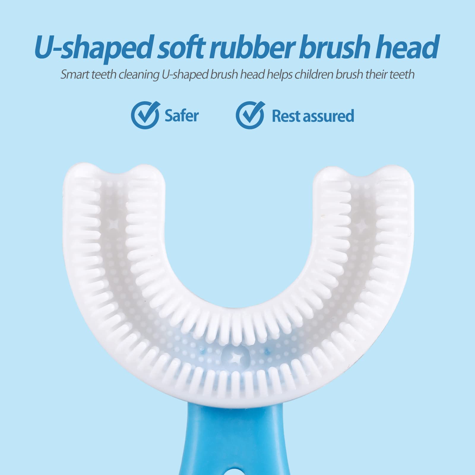 LEBEMPEL Kids U Shaped Toothbrush 2 Pcs Manual Toddler Toothbrushes 360° Oral Cleaning Tools Children Tooth Brush with Food Grade Soft Silicone Brush Head (Aged 2~6)