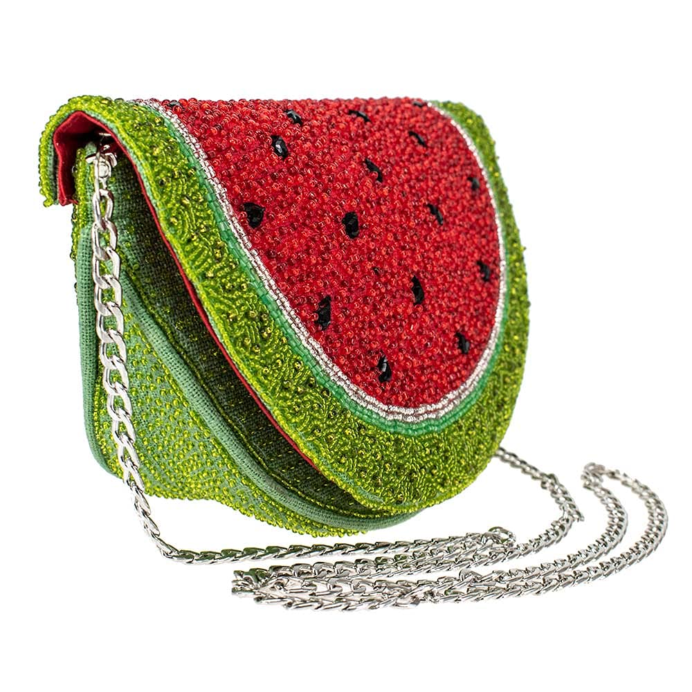 Mary Frances Summer Slice Beaded Watermelon Crossbody Clutch Handbag