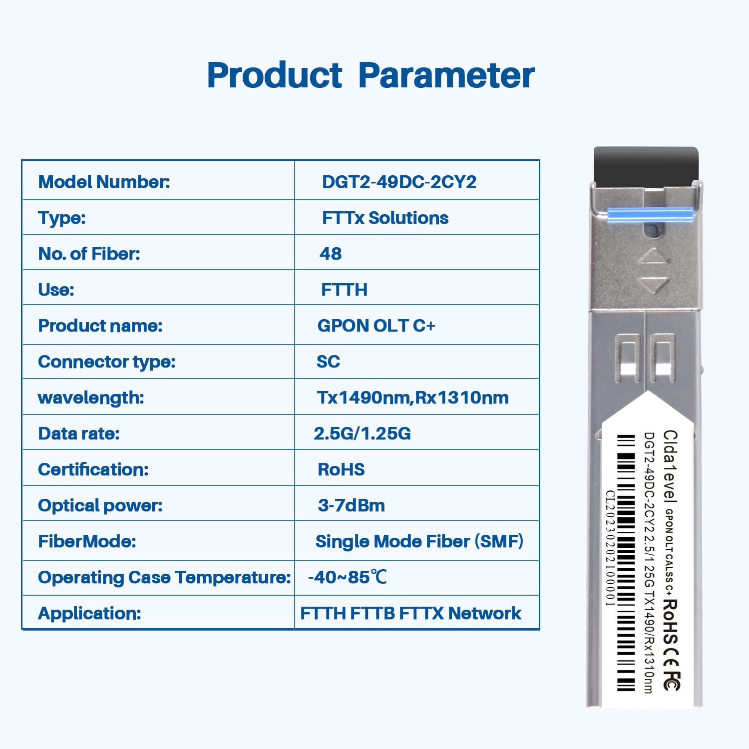 Clda1evel 2.5G/1.25G SFP Transceiver,Gpon OLT Class C+ Pon Module,SFP Single Mode SC Module,Tx1490/Rx1310nm SMF,Compatible with Huawei,Cisco,Microtik