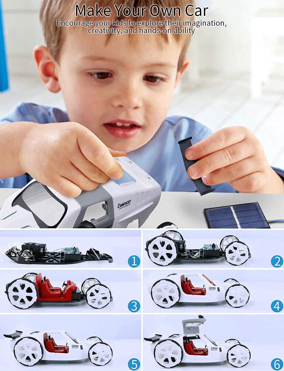 Masefu STEM Car Toy, DIY Eco-Engineering Science Assembly Vehicle with Openable Car Doors, Power by Sun Educational Experiment Building Car Kit for Kids 6+ Years Old Kids