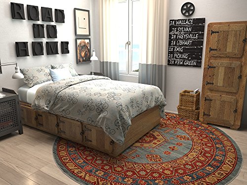 Unique Loom Sahand Collection Area Rug - Shapur (8' Round, Light Blue/ Light Brown)