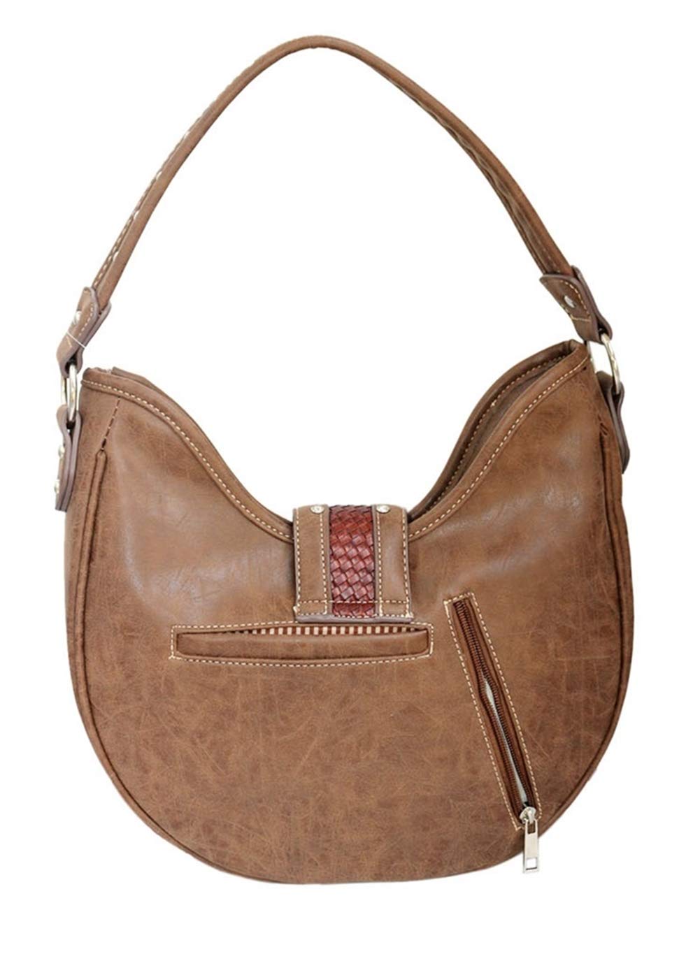 Texas West Western Style Rhinestone Concho Buckle Basketweave Purse Women Shoulder Bag in 4 colors (Tan)