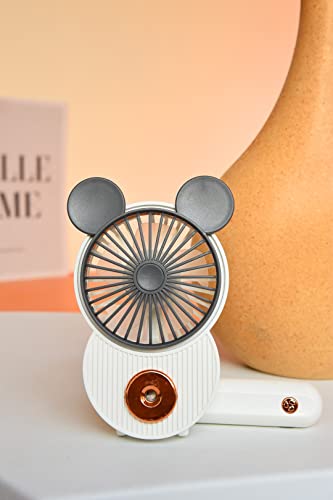 LACOVIA Cute Mickey Misting Mini Fan, Handheld Portable USB Rechargeable Fan with 3 Adjustable Speeds, Foldable Personal Fan For Travelling(White)