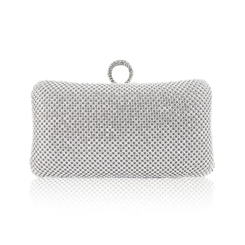 BESTYROCLY Silver Clutch Purses for Women Wedding,Rhinestone Purse Evening Bag Bride Handbag