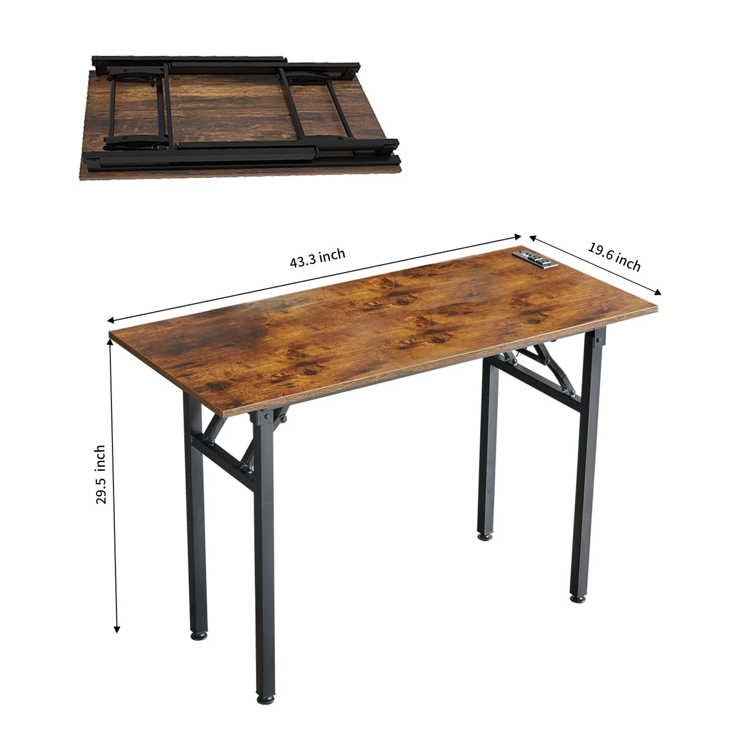 Frylr Industrial Computer Desk 43.3'', Home Office PC Desk with Power Outlet and USB Ports Charging Station, Study Workstation, Stable Metal Frame, Rustic Brown
