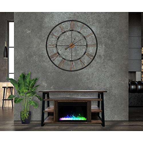 Cambridge Sawyer 53 Inch Freestanding Fireplace Mantel TV Stand with Storage Shelves and 1500 Watt Electric Heater Insert with Crystal Display, Multicolor Flames, Remote Control in Walnut/Black