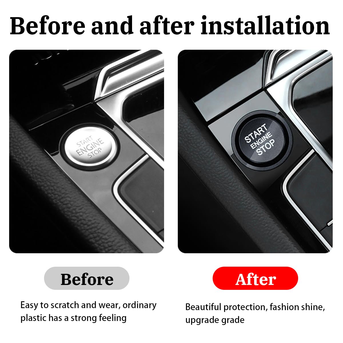 BESULEN Car Push Start Button Cover, Aluminium Alloy Engine Start Stop Button Cover with Metal Ring for Auto Decorations, Car Interior Accessories Ignition Button Cover for A4 A5 A6