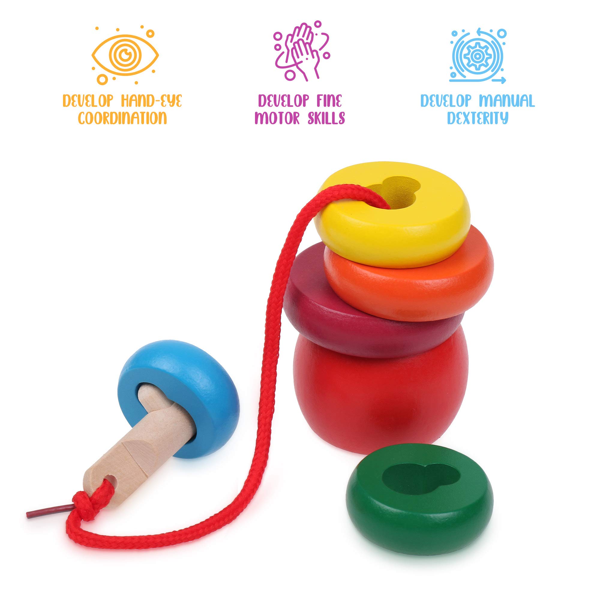 Boxiki kids Wooden Stacking Ring Toy - Stack and Learn with This Toddler Stackable Toys. Colorful Rainbow Stacking Rings - Perfect Baby Toys for Kids of All Ages!