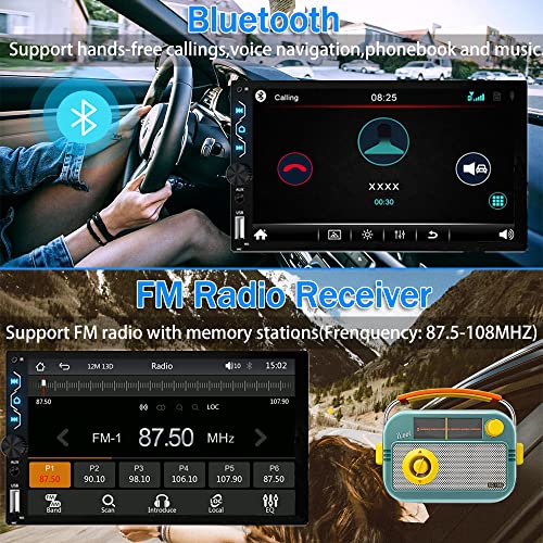 Double Din Car Stereo with Dash Cam,7 Inch Full HD Touchscreen Car Stereo Receiver Support with Apple Carplay and Android Auto,Car Stereo with Bluetooth,Mirror Link,Backup Camera,FM/USB/AUX/Subwoofer