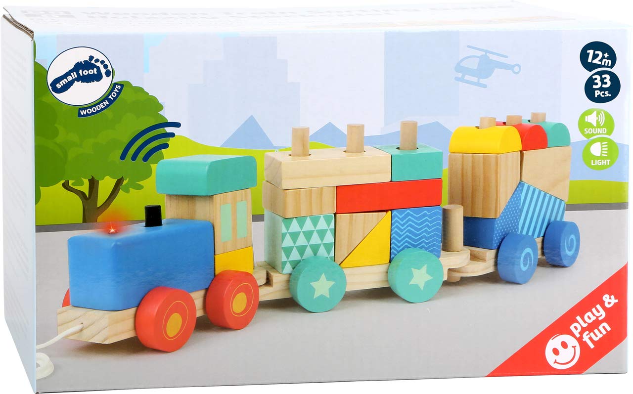 Small Foot Wooden Toys Wooden Train Pull Along and 33 piece Sorting Game designed for children 12+ months