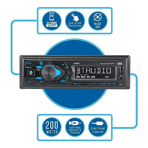 JENSEN MPR210 7 Character LCD Single DIN Car Stereo Radio | Push to Talk Assistant | Bluetooth Hands Free Calling & Music Streaming | AM/FM Radio | USB Playback & Charging | Not a CD Player