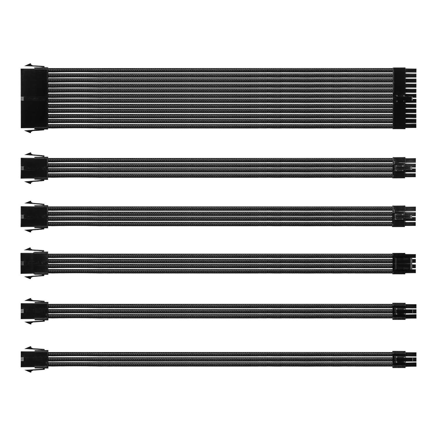 Black Sleeved Cable PSU Extension Cable Kit with 24-PIN 8-PIN 6-PIN 4+4-PIN Sleeved Cables for ATX Power Supply